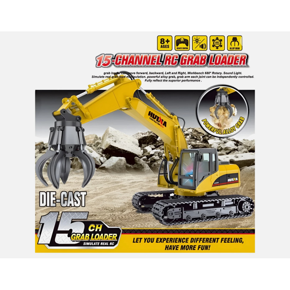 HUINA 1571 RC Excavator + Peel Clamp 1/14 2.4G 16CH | Shopee Malaysia
