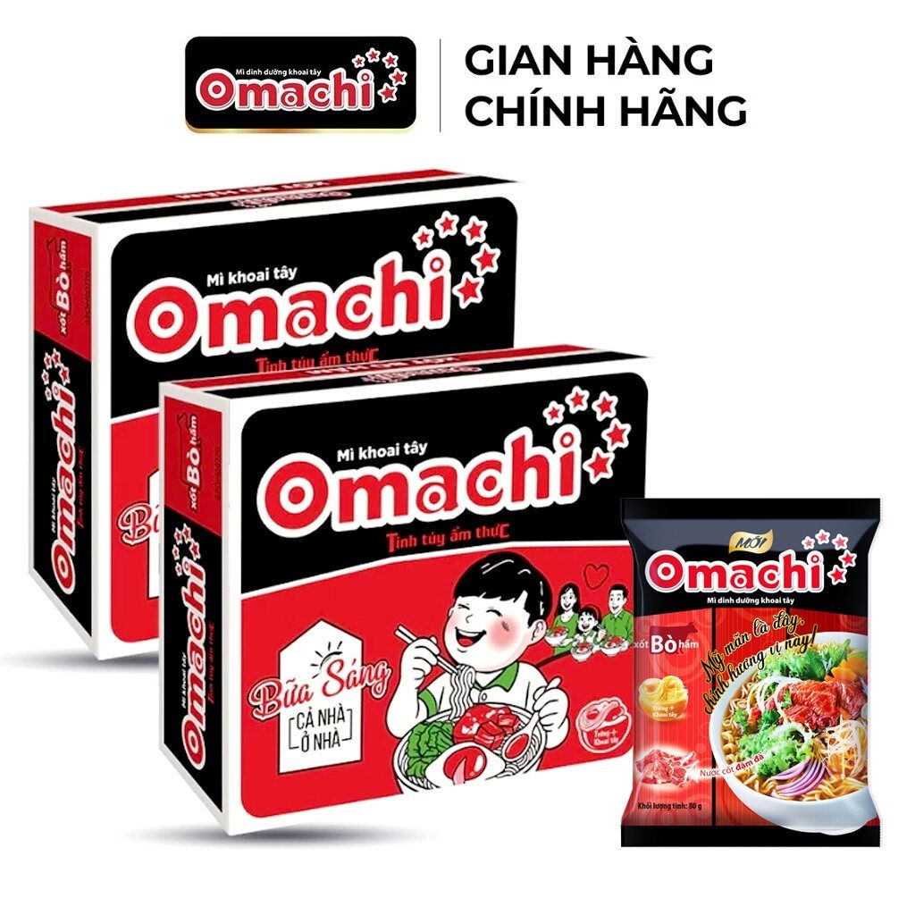 Box of 30 packs of Omachi noodles with stewed beef sauce, 80gr of ...