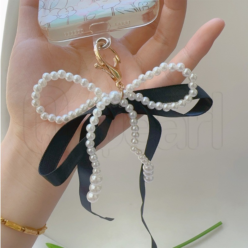 Pearl Bowknot Keychain - Ballet Style Phone Chain - Ribbon Bow Bag ...