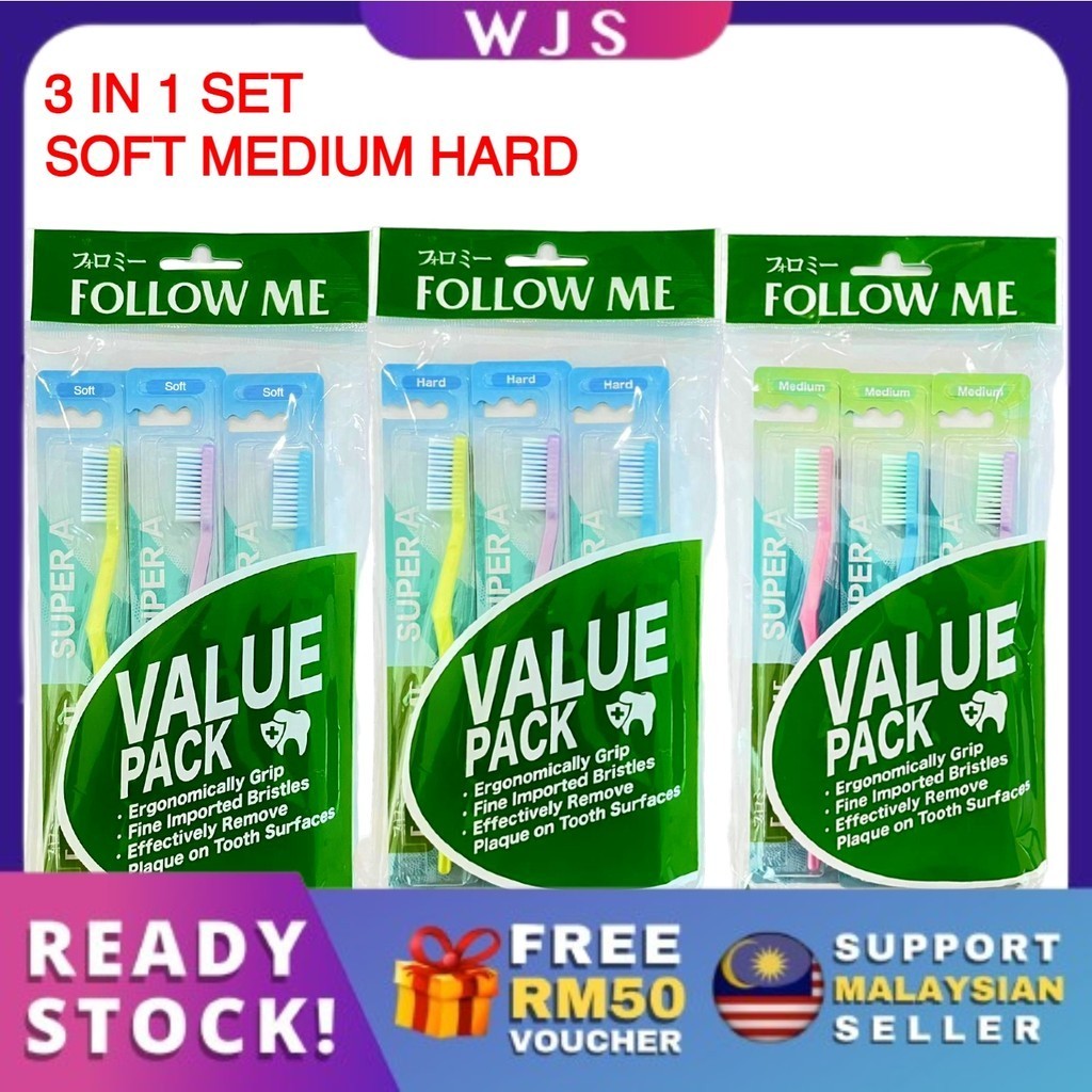 🇲🇾FREE RM50 VOUCHER🎁 MLQ 3 in 1 Pack Follow Me Super A Tooth Brush Soft ...