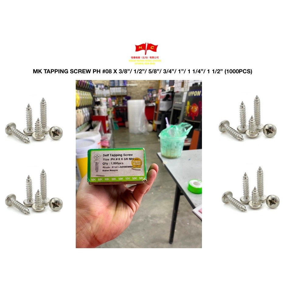 MK TAPPING SCREW PH #08 X 3/8”/ 1/2”/ 5/8”/ 3/4”/ 1”/ 1 1/4”/ 1 1/2 ...