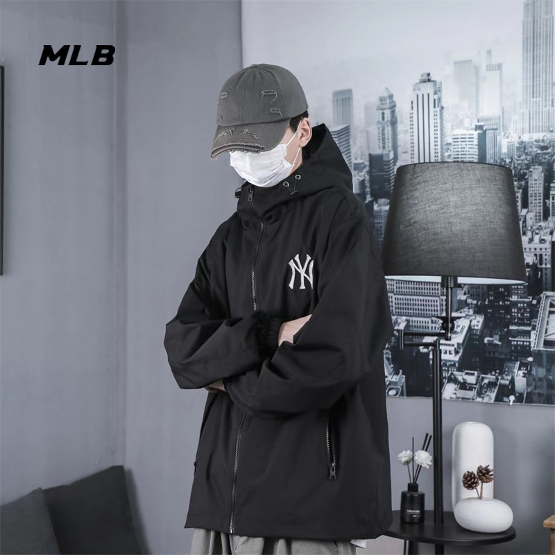 MLB NY 100%Original Embroidered Logo Hooded Jacket For Men Loose Hooded ...