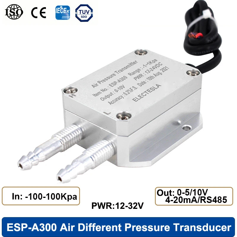Pressure Sensor -100-0-100Kpa 0-10V 4-20mA RS485 Wind Differential Transmitter Air Differential ...