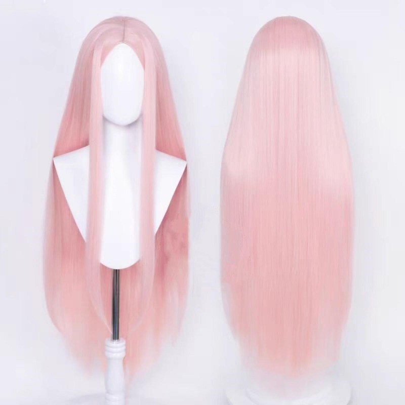No Bang Wigs Long Straight Pink Wigs Full Head Synthetic Costume Wigs ...