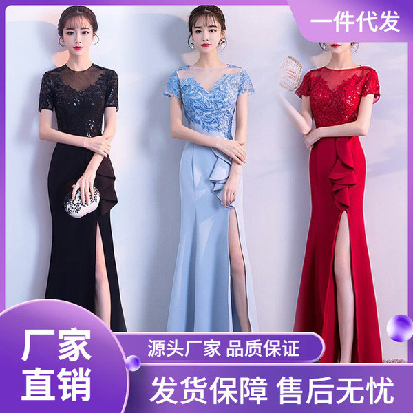 dress dinner prom dress Gaun makan malam 2024 gaya baru aura mulia ratu ...