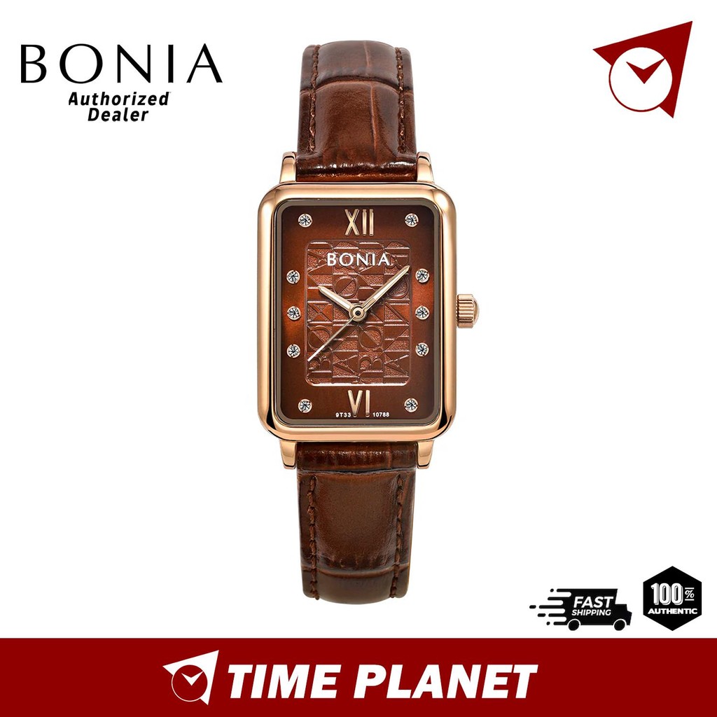 [Official Warranty] Bonia Elegance Brown Leather With Square Dial Women ...