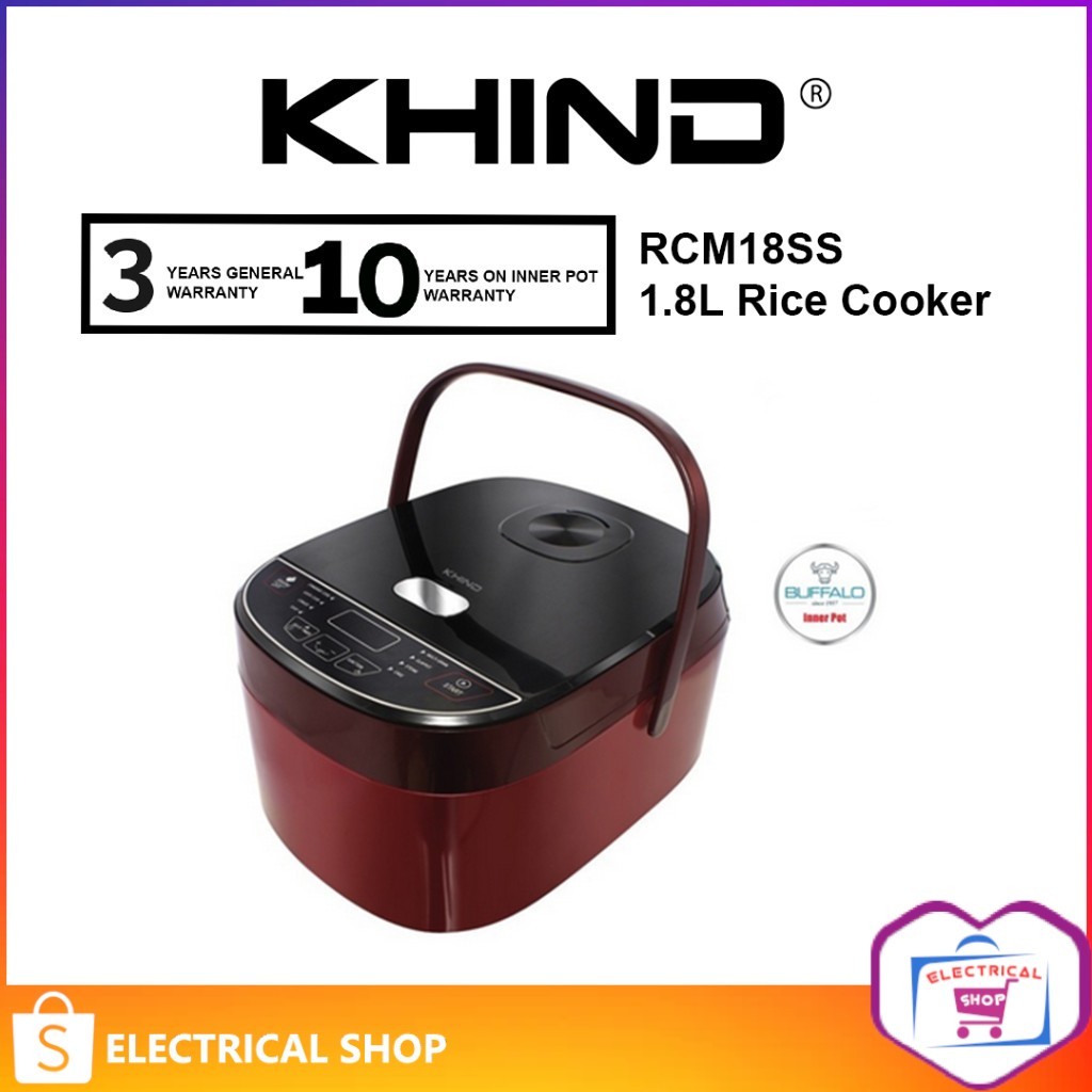 Khind 1.8L Anshin Fuzzy Logic Jar Rice Cooker with buffalo stainless ...