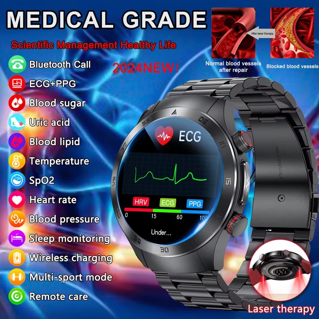 2024 New AMOLED Laser Treatment Three High Smart Watch Men Blood Sugar ...