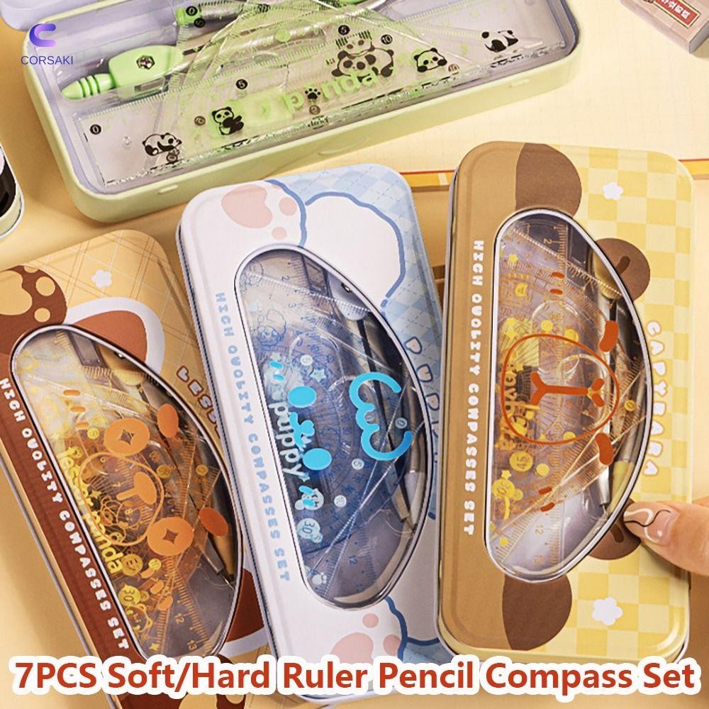 CORSAKI 7PCS/Set Hard/Soft Ruler Set, Capybara Transparent Pencil ...