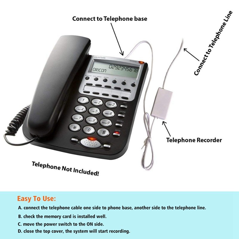 RJ11 Telephone Recorder White Telephone Recorder Record Telephone Voice ...