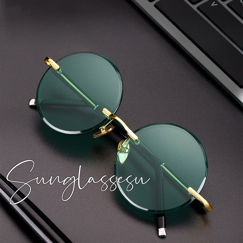 Crystal Glasses Dark Green Crystal Stone Glasses Frameless Circular ...