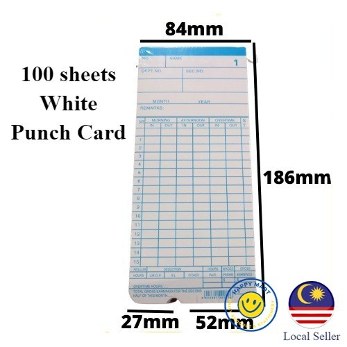 READY STOCK Punch Card White / Brown (1pkt / 100 sheets) / Office punch ...