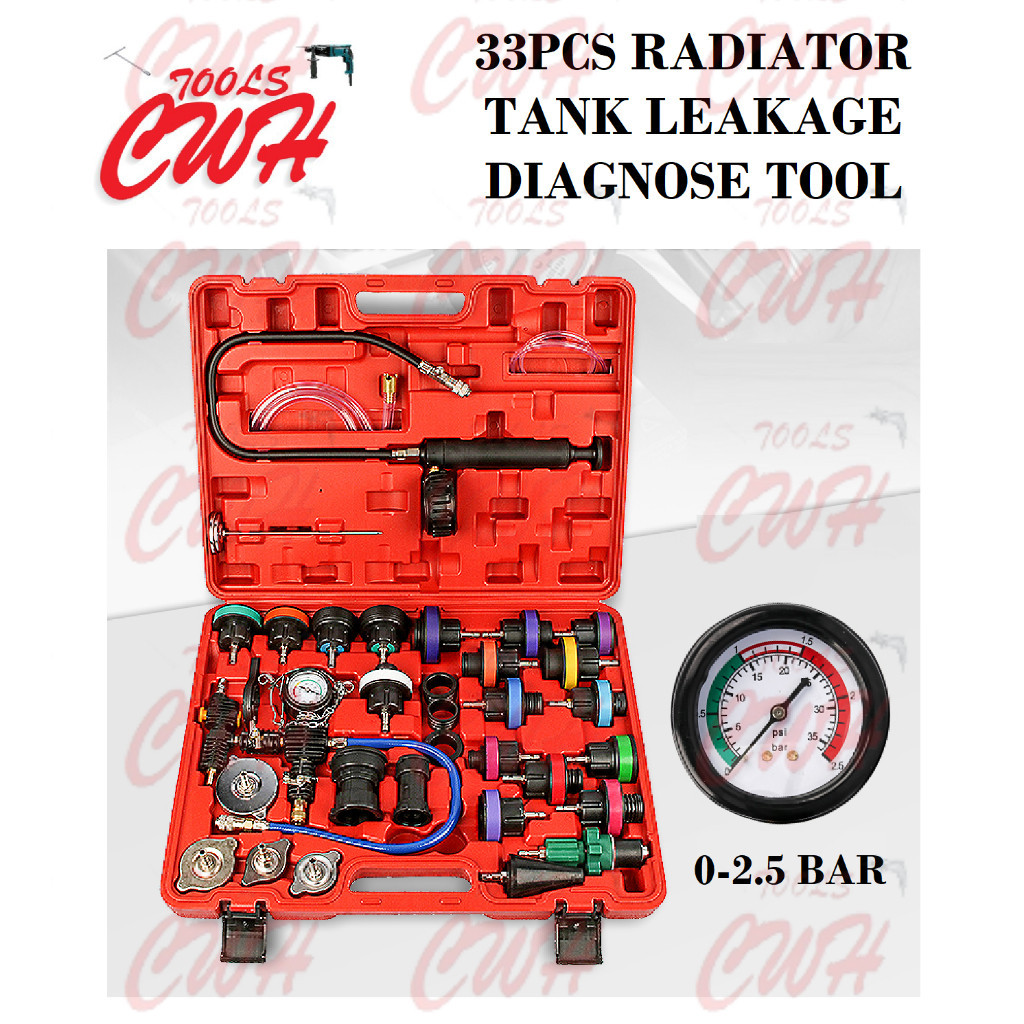 33PCS CAR VEHICLE RADIATOR COOLANT WATER TANK PRESSURE TESTER LEAKAGE ...