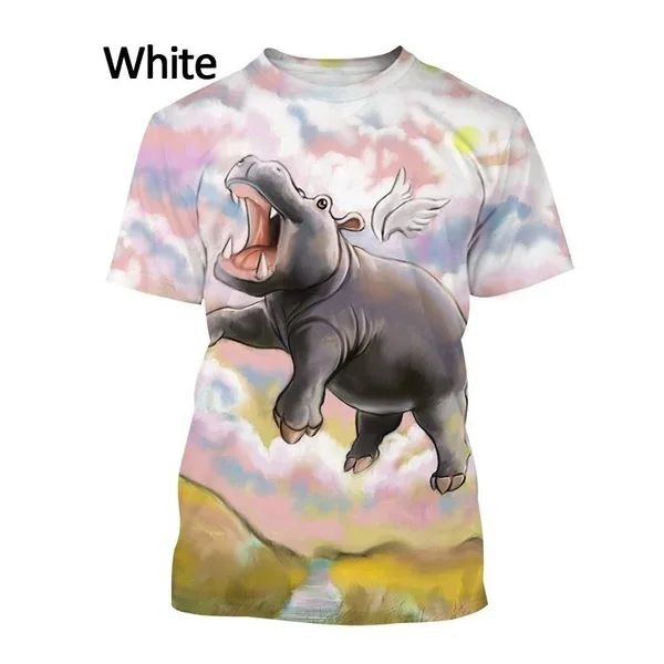 Summer Fashion Personality Hippo 3D Printing T Shirt Hip Hop Rock ...