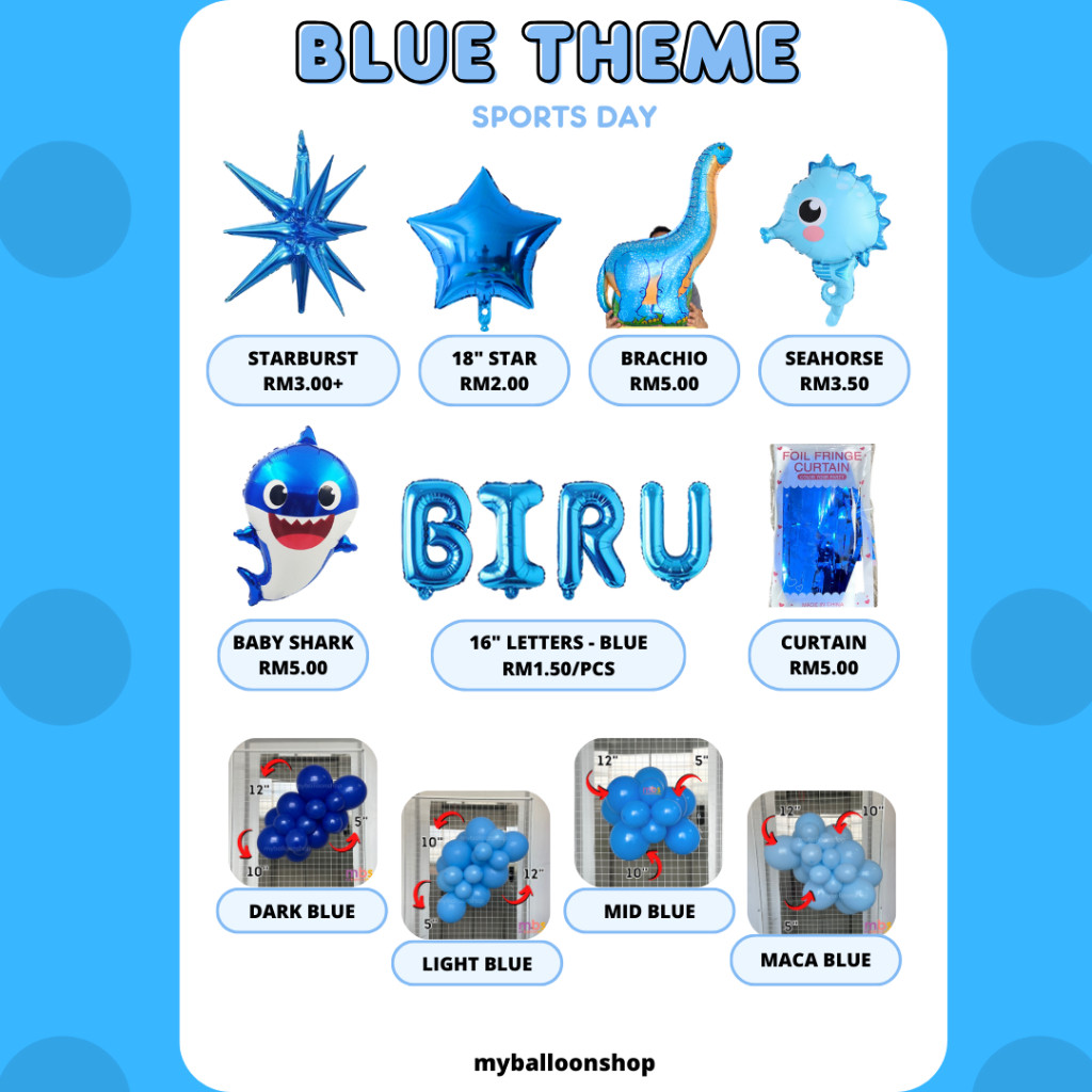 Belon Rumah Sukan Biru Tema Blue Theme Set Decoration Party Balloon ...