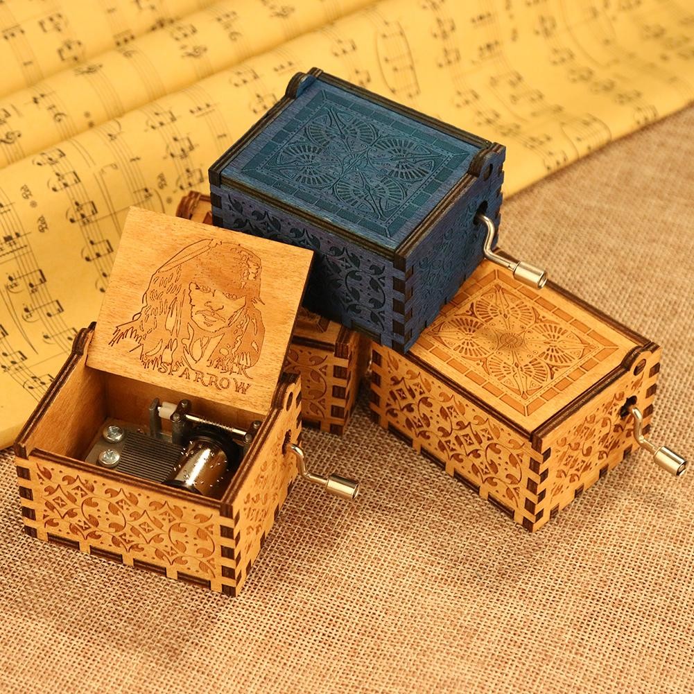 [Verne.my] 23 Styles Retro Carved Wood Music Box Hand Crank Antique ...