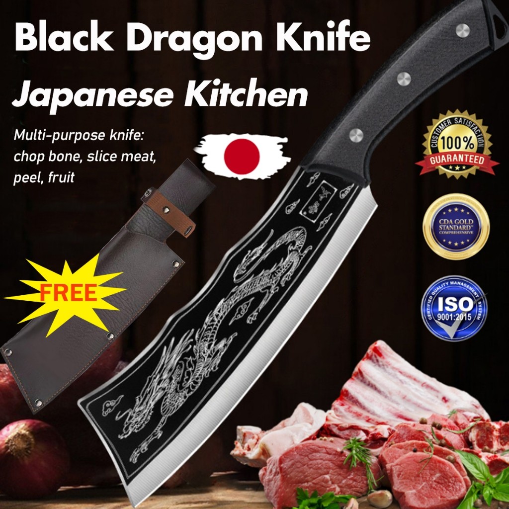 Japanese Knife Dragon Machete Hand-Forged Pisau Dapur Black Dragon ...