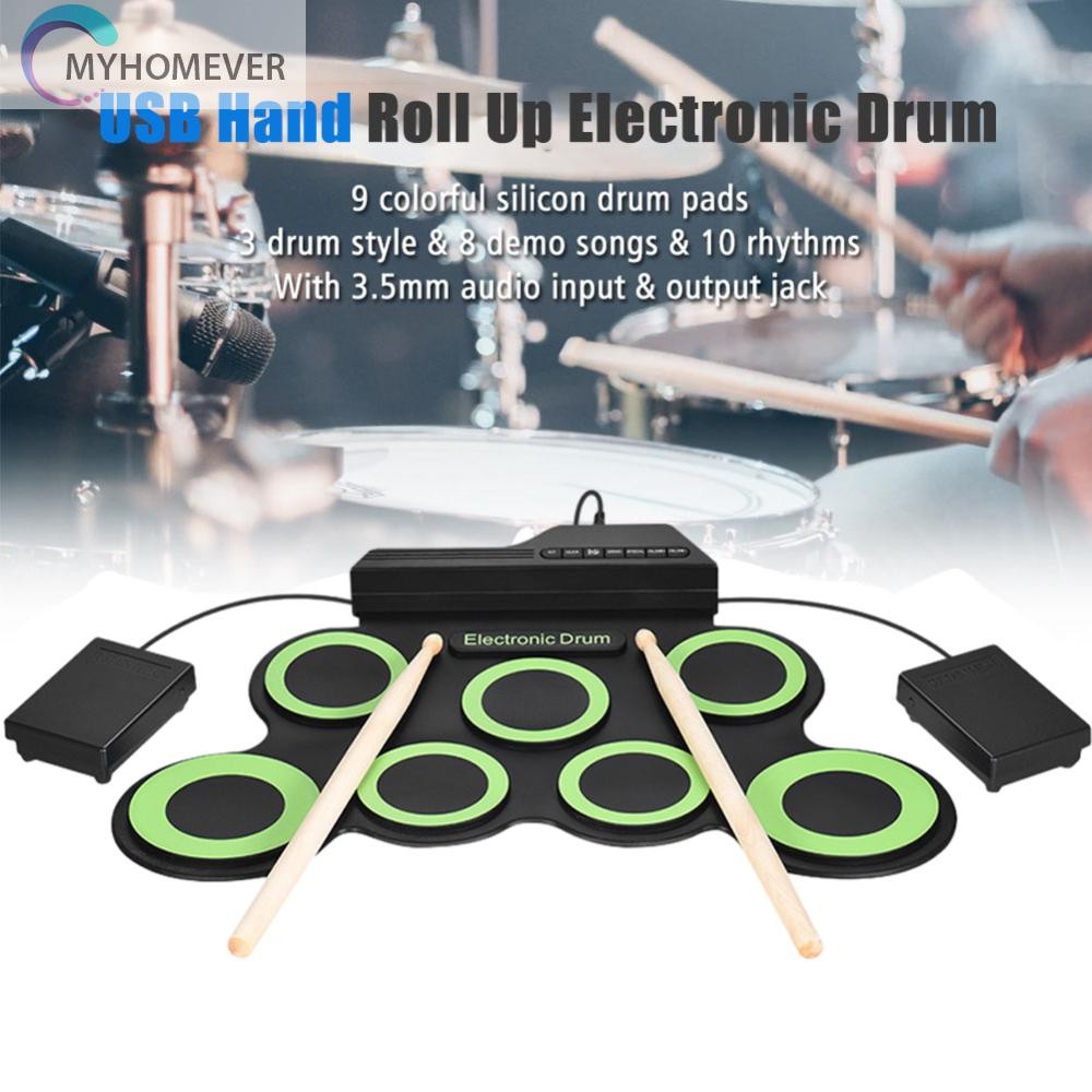 Electronic Drum Set Dual Channel Output Roll-up Practice Drum Built-in Metronome [myhomever.my ...