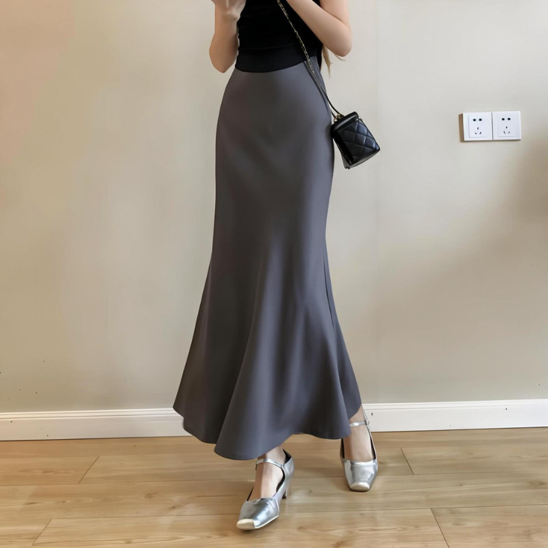 Minimalist Ultra-Long Midi Skirt with Draping Effect in Luxurious ...
