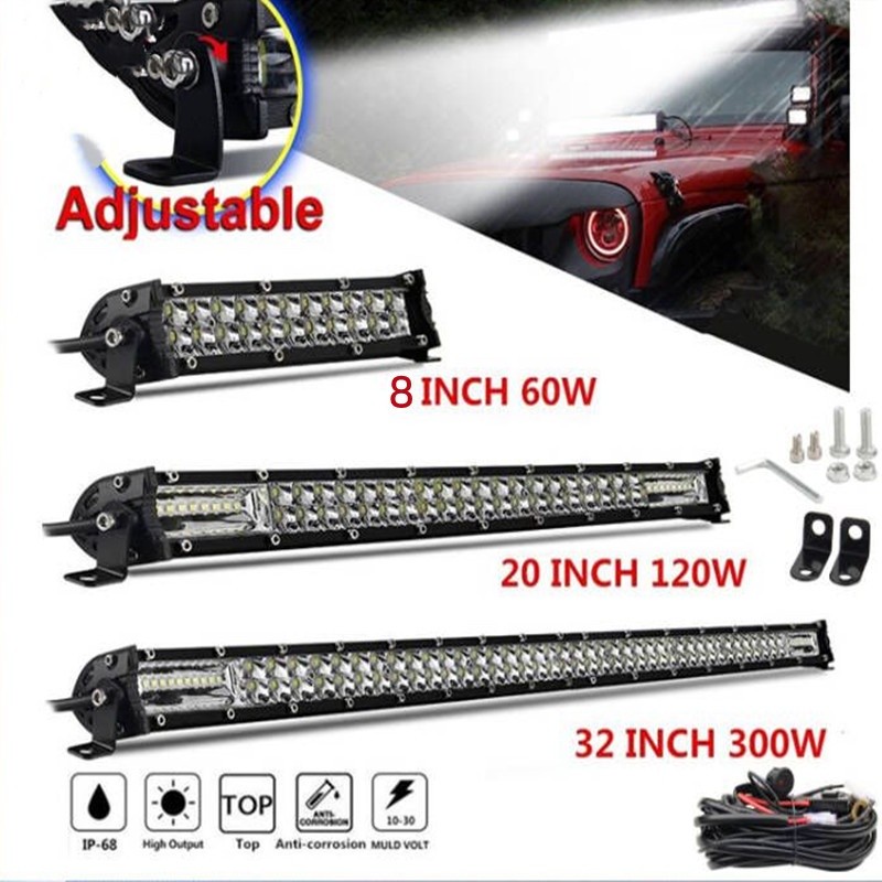 52INCH Adjustable Car LED Work Light Bar Double Row Combo Beam yellow ...