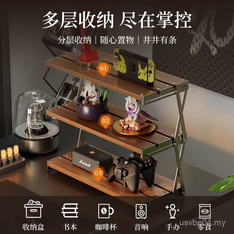Foldable Desktop Three-Layer Shelf Portable Small Table Tidy-up Study ...