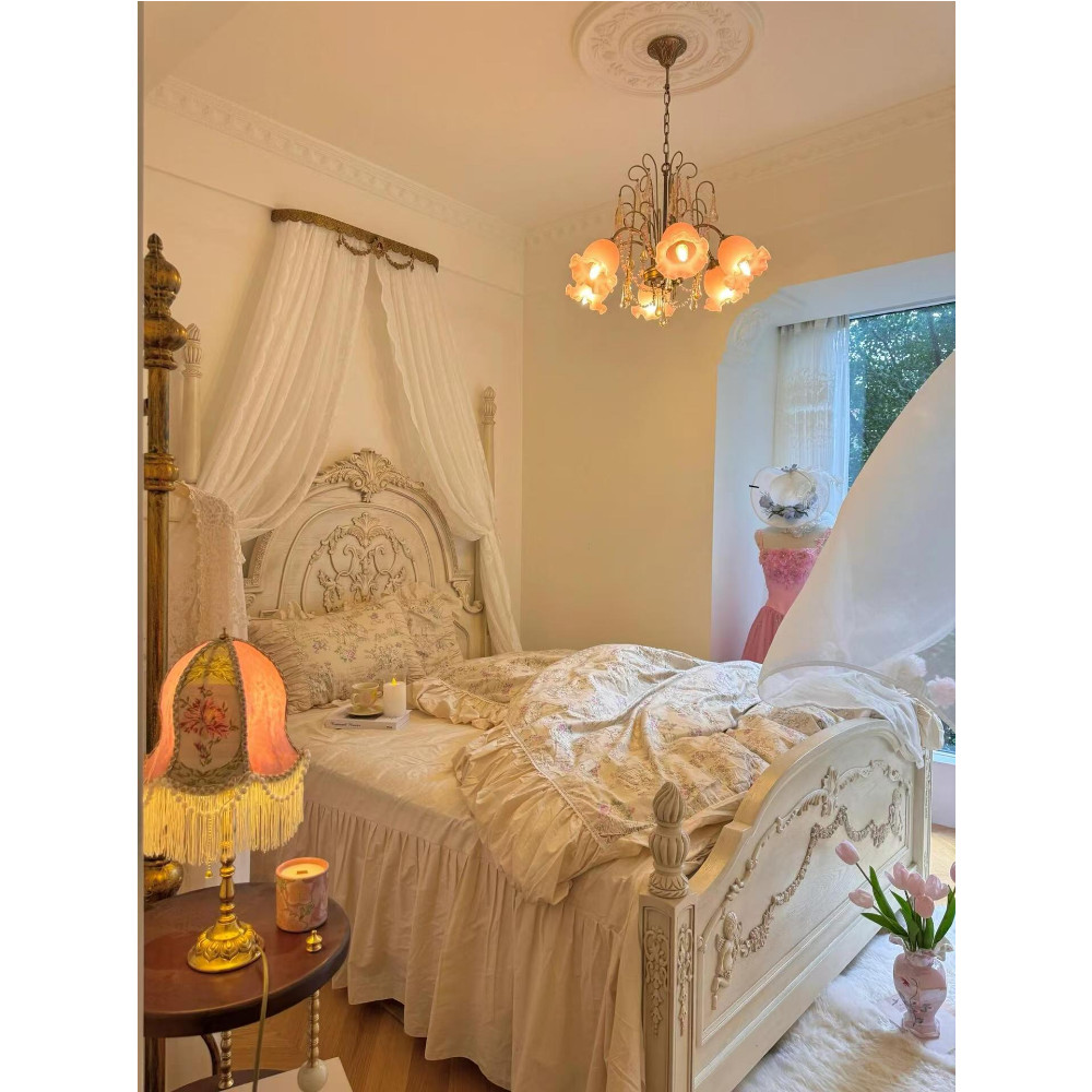 French Retro Carved High Column Bed 1.8m Master Horizontal Double Bed ...