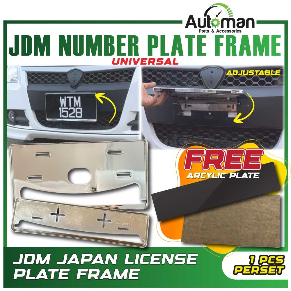 JDM Japan Front Rear Number Plate Frame Adjustable Universal Bezza Myvi ...