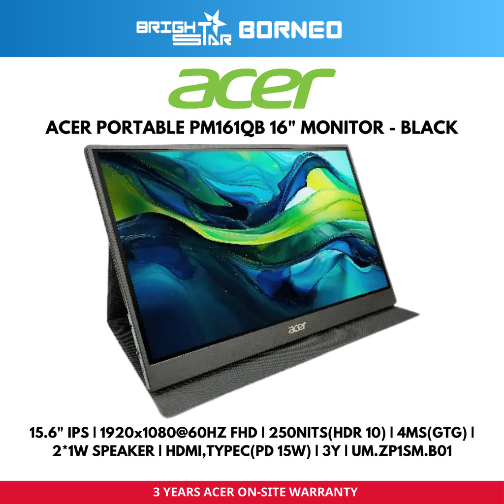 ACER Portable PM161QB 15.6" IPS FHD 60Hz 4ms Portable Display - Dark ...