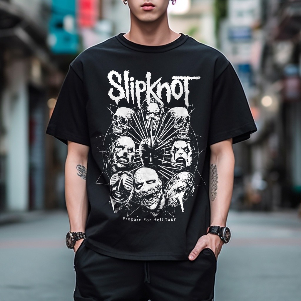 Slipknot Rock Band Shirt Short Sleeve Longgar T shirt Leher Bulat ...