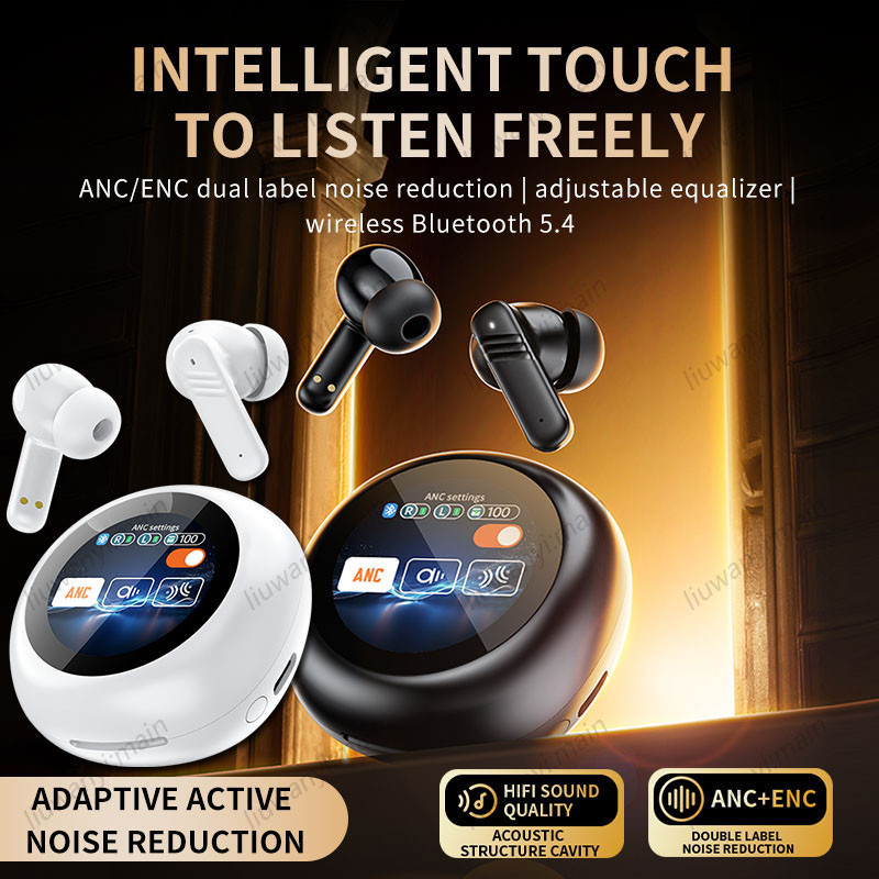 Bluetooth 2024 new LX-30 ANC+ENC noise reduction color screen touch wireless earphones | Shopee ...