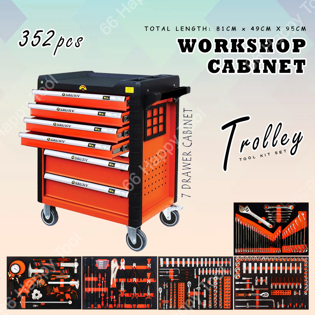 352pcs Tools Trolley Workshop Cabinet Garage Storage 7 Drawers Socket Wrench Hand Tool ...