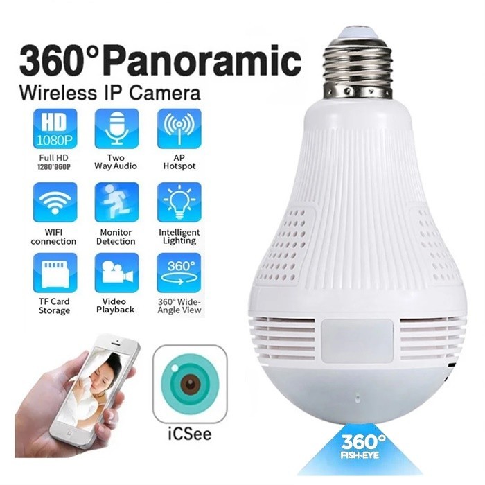 CCTV 360-Degree Panoramic IP Security WiFi Bulb Camera | Shopee Malaysia