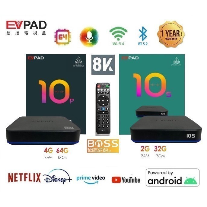 EVPAD 10P (4GB+64GB) I EVPAD 10S (2GB+ 32GB) Android TVBox with 8K UHD Output Dual Band Wi-Fi ...