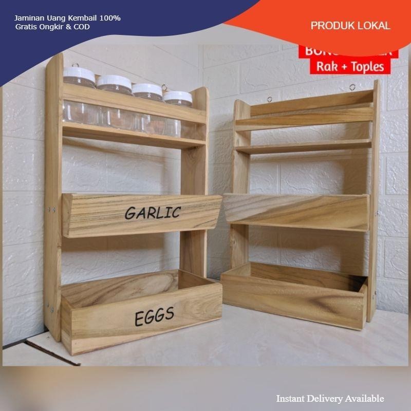 KAYU (LOKAL) Teak WOOD MATERIAL COMBINATION KITCHEN SPICE RACK / ONION ...