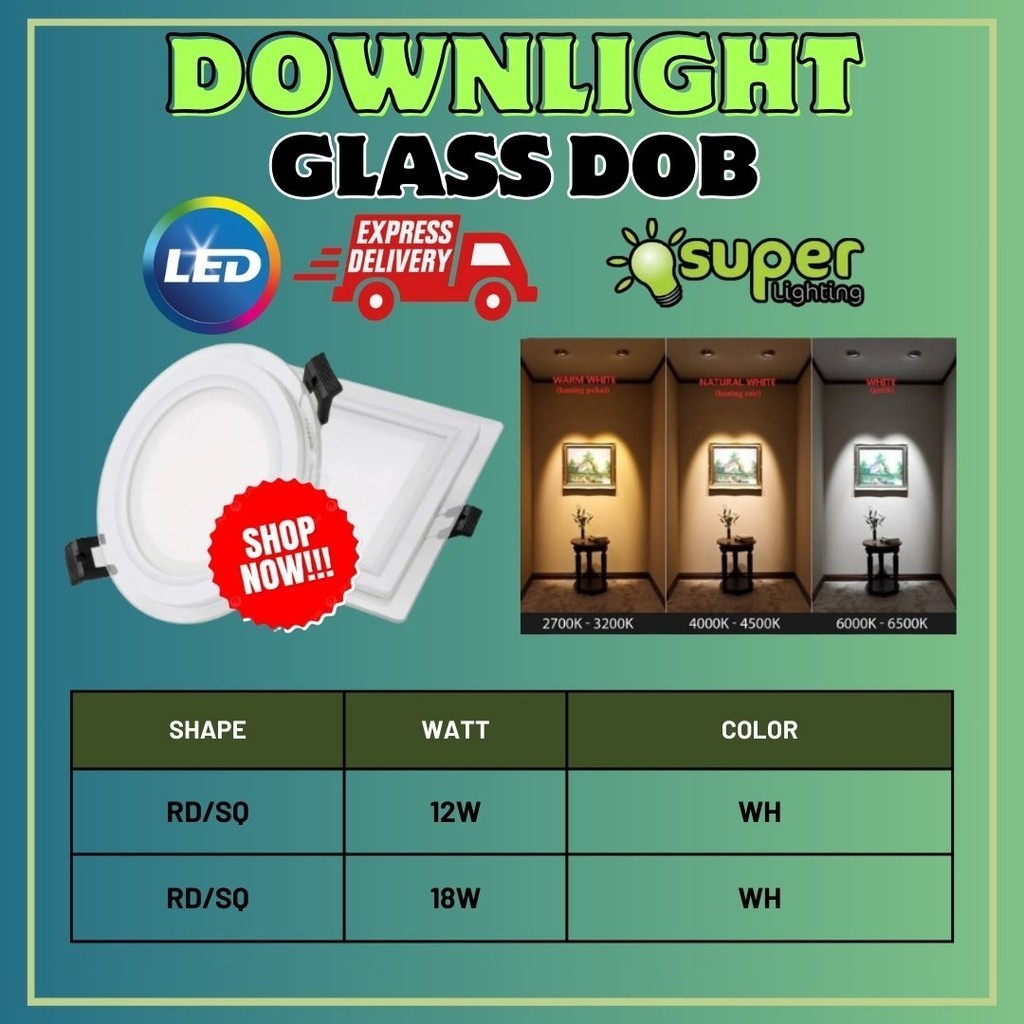 [READY STOCK] DOWNLIGHT GLASS DOB 12W/18W | ROUND / SQUARE | NEW DESIGN ...