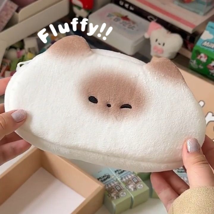 Cute Cartoon Siamese Cat PuPu Bread Plush Pen Bag Large Capacity Kawaii ...