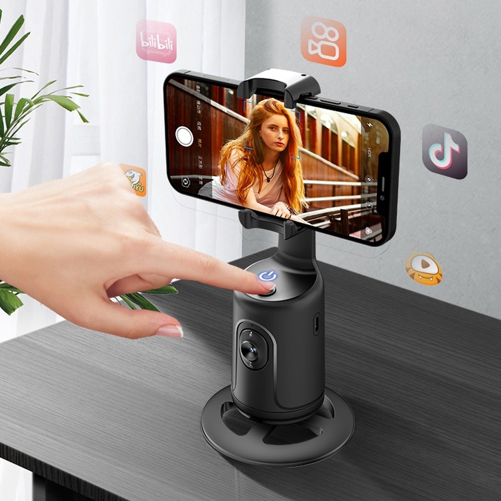 Auto Face Tracking Phone selfie stick Smart 360°rotation holder AI Follow-Up video Vlog Live ...