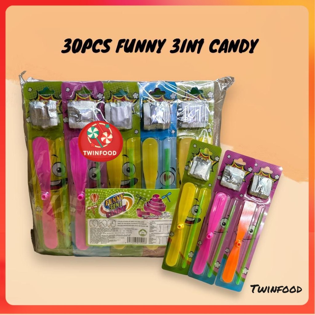 30pcs KHY Funny 3in1 Candy (Fly Stick / Bubble Gum / Popping Candy ...