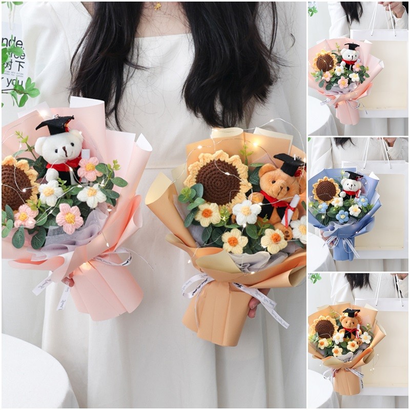 Dr. Bear Handwoven Flower Bouquet Gift Teacher's Day Gift Graduation Artificial Flower Valentine ...