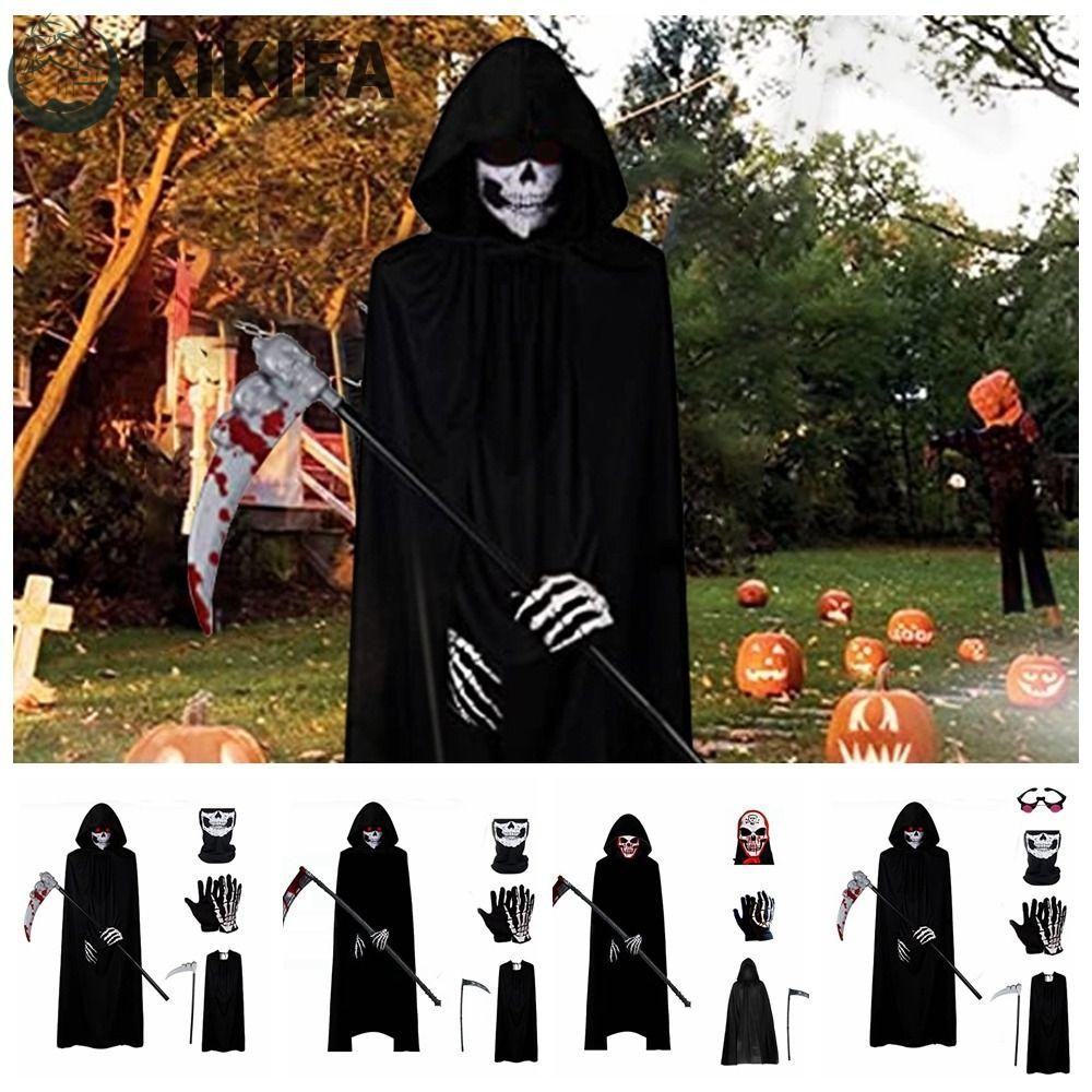 KIKIFA Halloween Grim Reaper Costume, With Glove Black Ghost Reaper ...