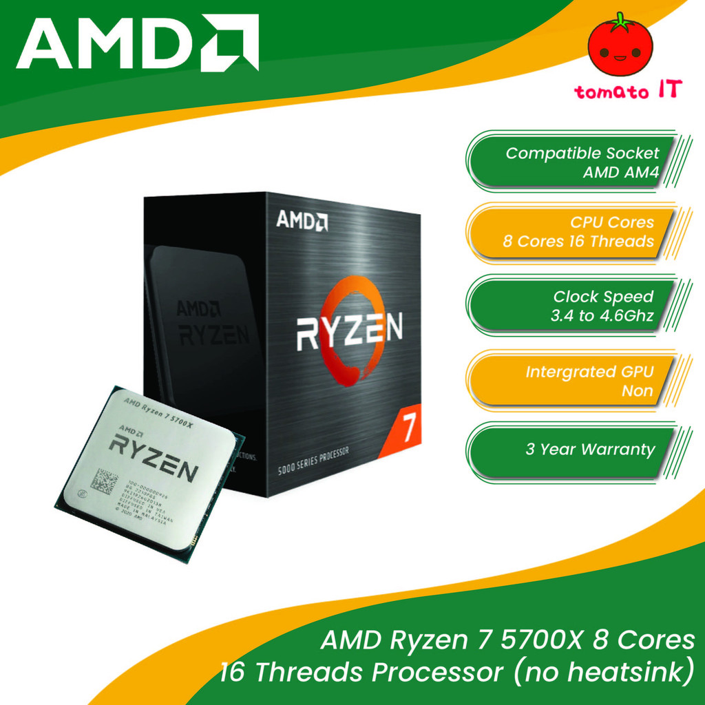 AMD Ryzen 7 5700X AM4 3.5Ghz 8 Cores 16 Threads Processor (Box set ...