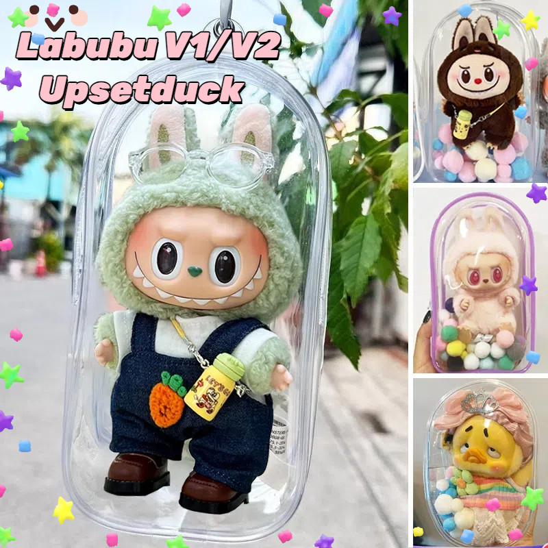 LABUBU Storage Bag Cute Labubu Plush Doll Key Chains Transparent PVC ...