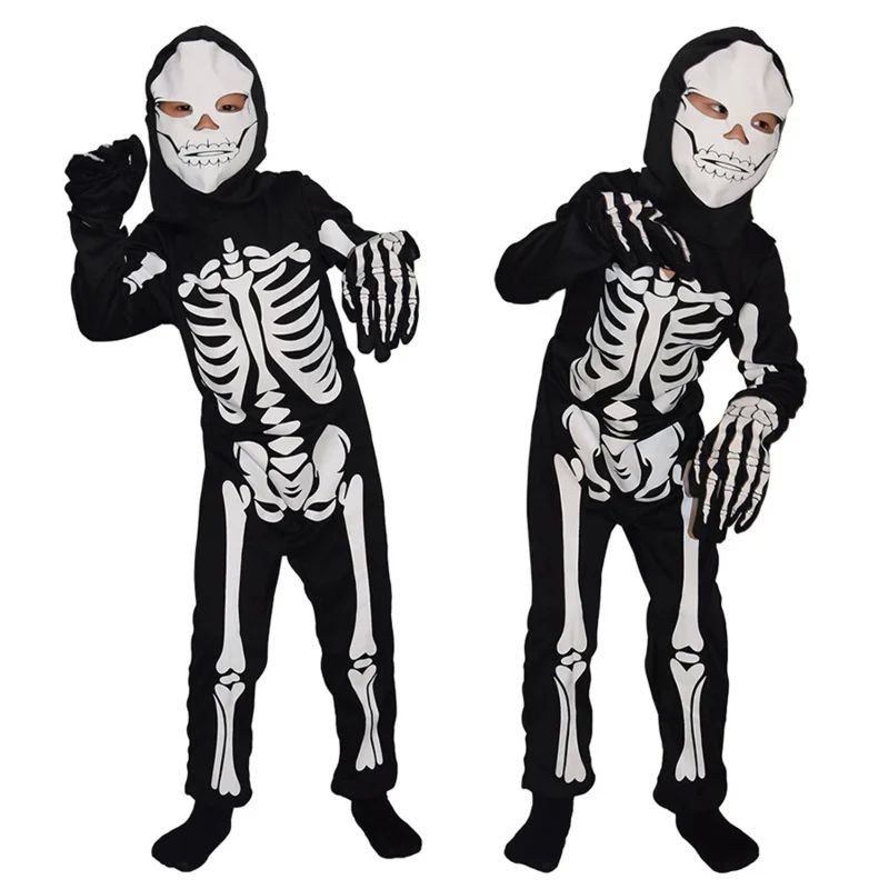 Kids Halloween Costume Skeleton Skull Cosplay Jumpsuit Ghost Bone Scary ...
