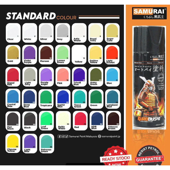 SAMURAI SPRAY PAINT Standard Colours Paint Aerosol Cat Spray Tin Matte ...