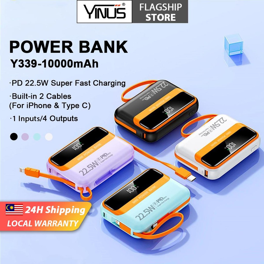 YINUS Y339 10000mAh Power Bank,PD 22.5W Wired Charge,4 Outputs Ports ...