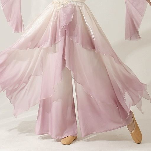 Chinese Classical Dance Elegant Gradient Gauze Clothes Streamer Hakama ...