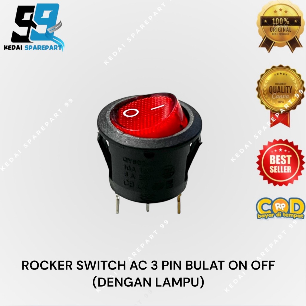 AC ROCKER SWITCH + ROUND LIGHT / ON OFF 3 PIN SWITCH SWITCH | Shopee ...