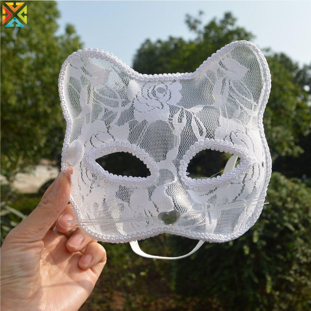 Women Lace Half Face Cat Mask Fox Animal Cosplay Sexy Mask Halloween ...