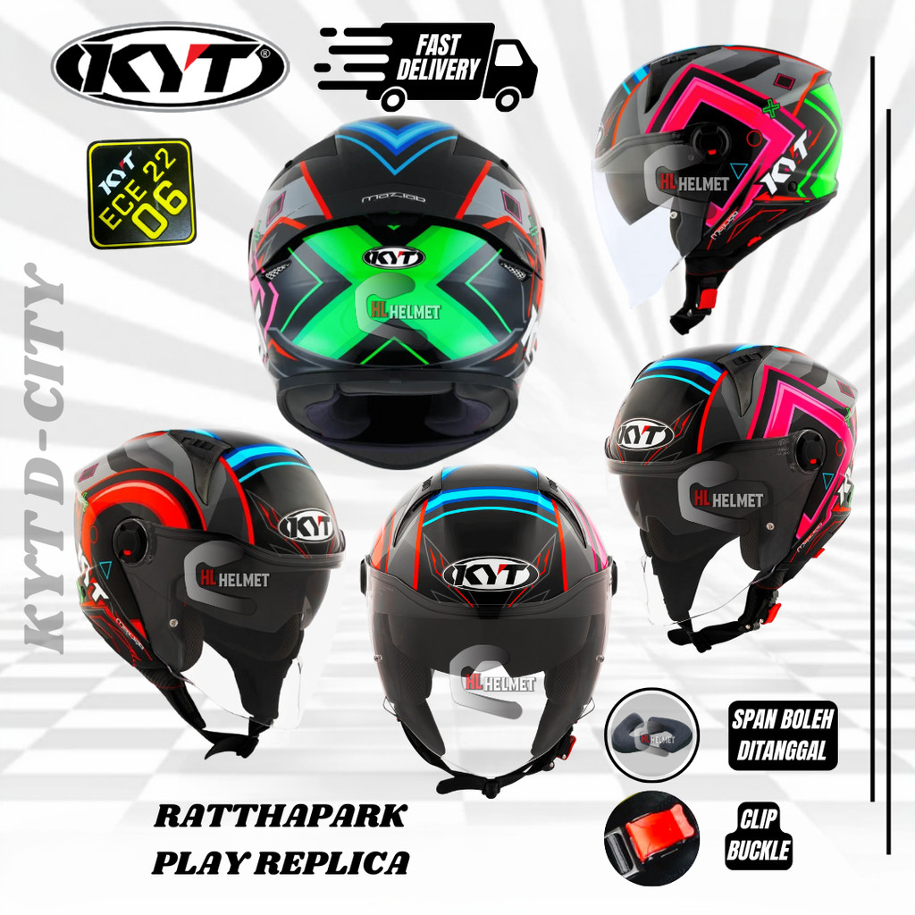 KYT D-CITY RATTHAPARK PLAY REPLICA HELMET OPEN FACE DOUBLE VISOR ...