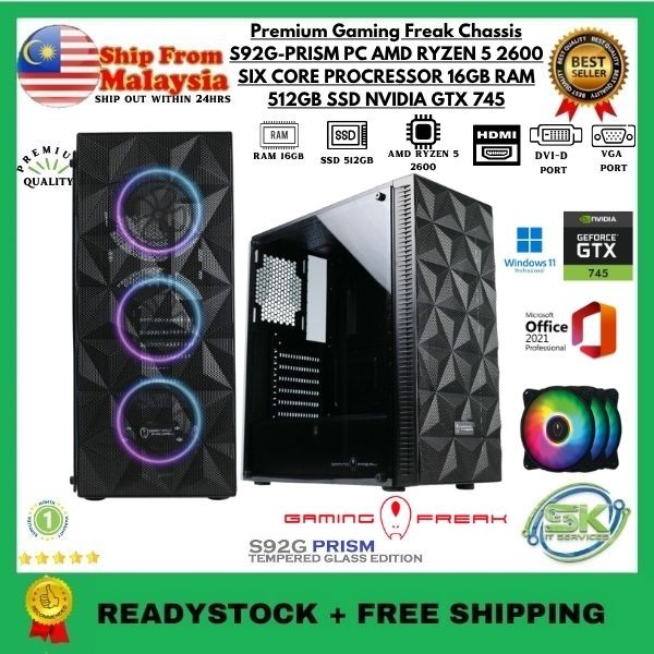 Gaming Freak Chassis S92G-PRISM PC AMD RYZEN 5 2600 16GB RAM 512GB SSD ...